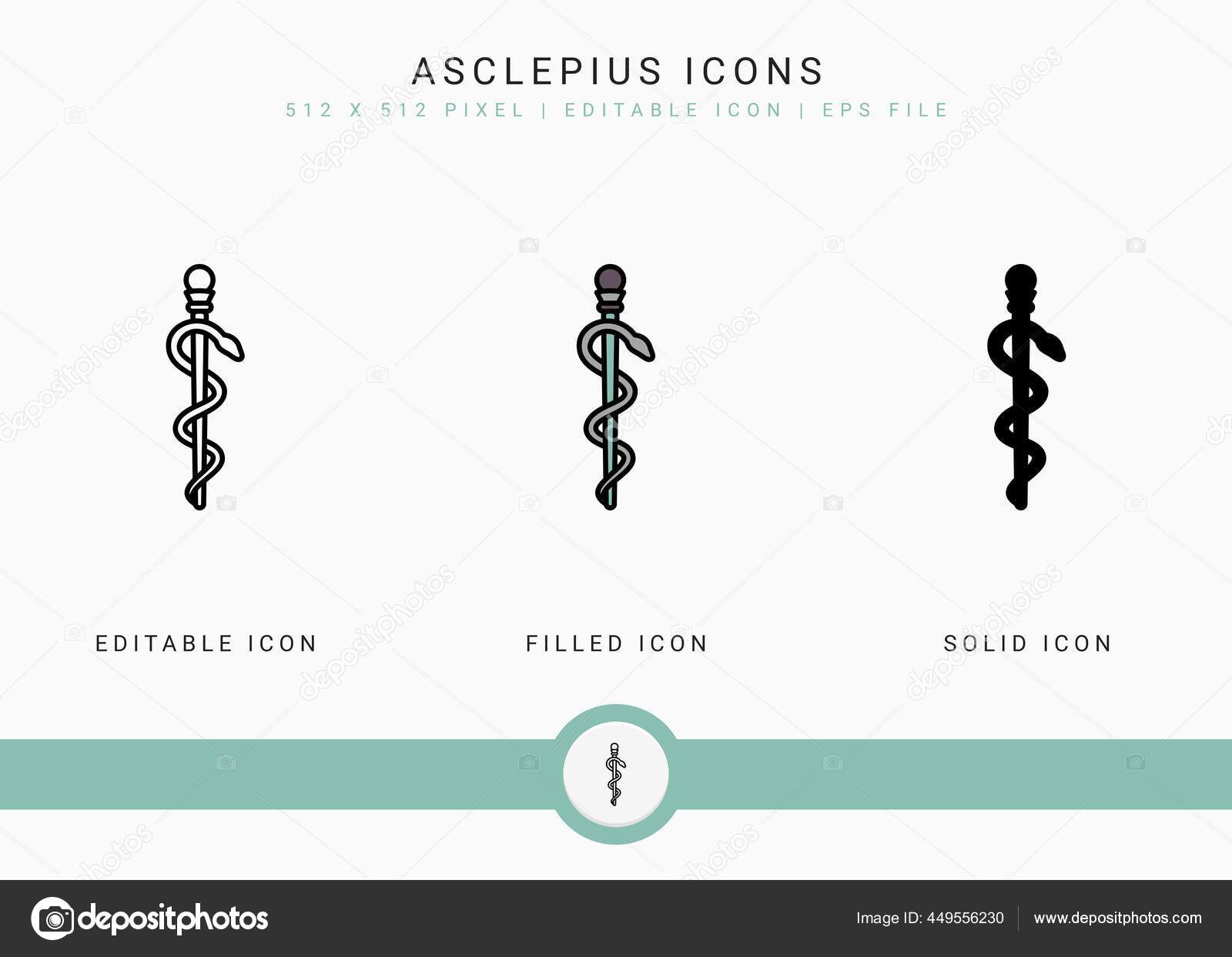 Asclepius Icons Set Vector Illustration Solid Icon Line Style Rod Stock ...
