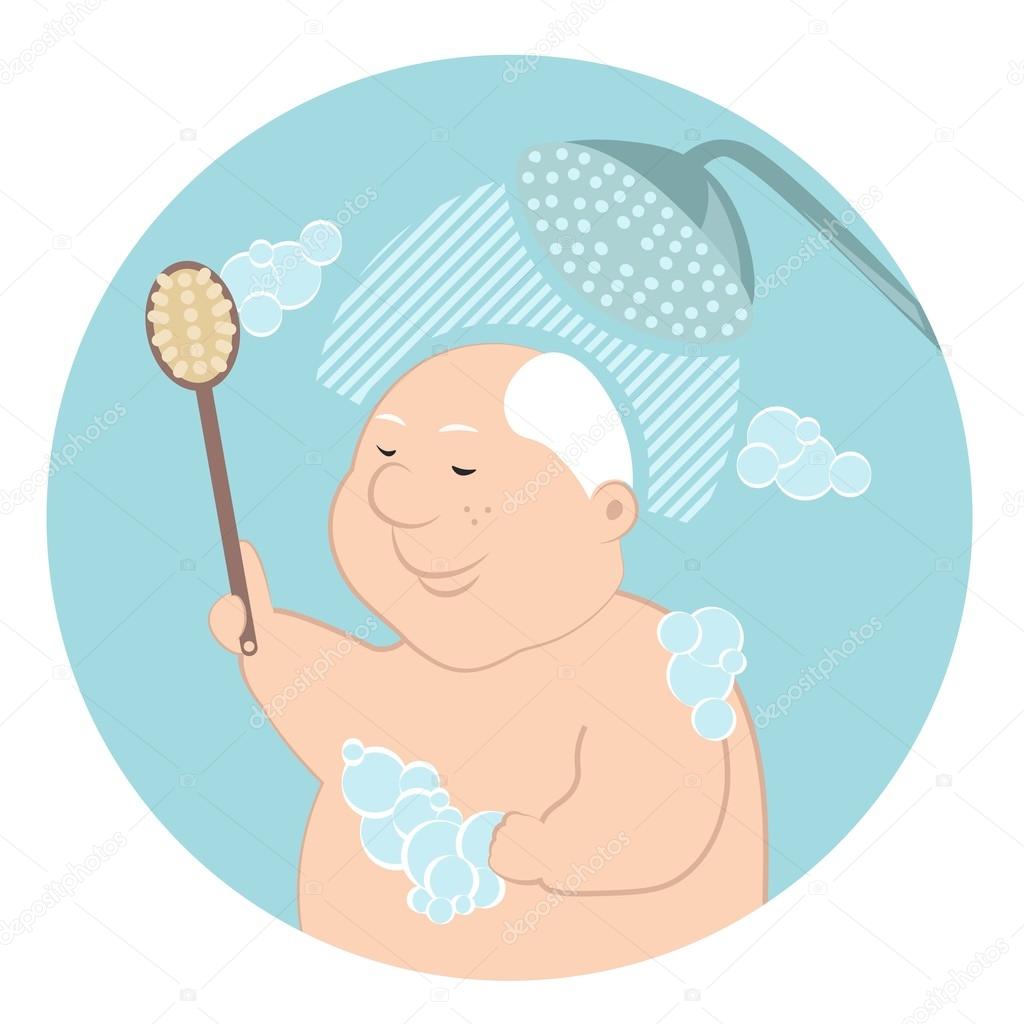Viejo tomando una ducha con jabones de esponja Vector de stock ...