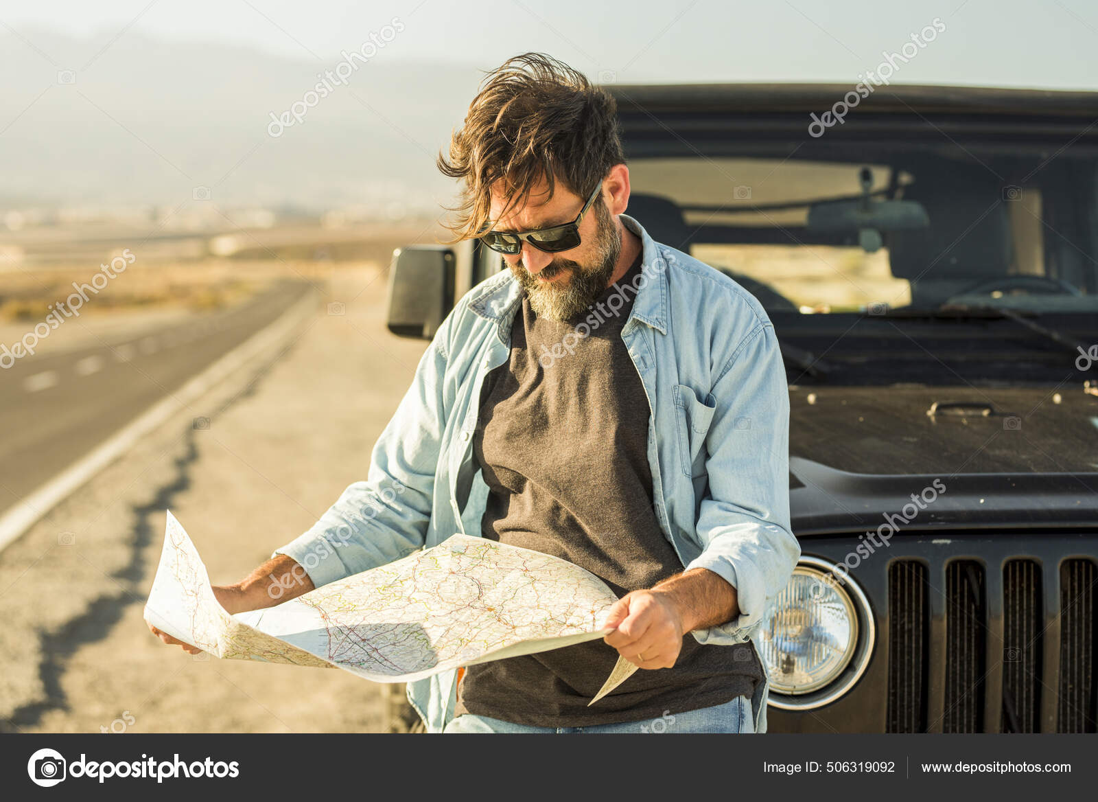 Man Looking Map Leaning Vehicle Roadside Stock Photo by ©simonapilolla ...