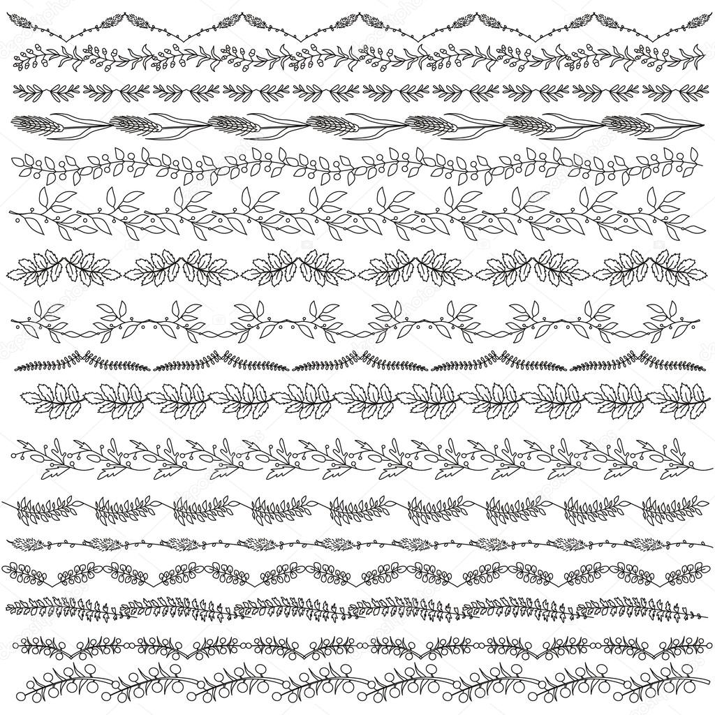 Bordes florales lineales dibujados a mano, estilo garabato Vector de ...