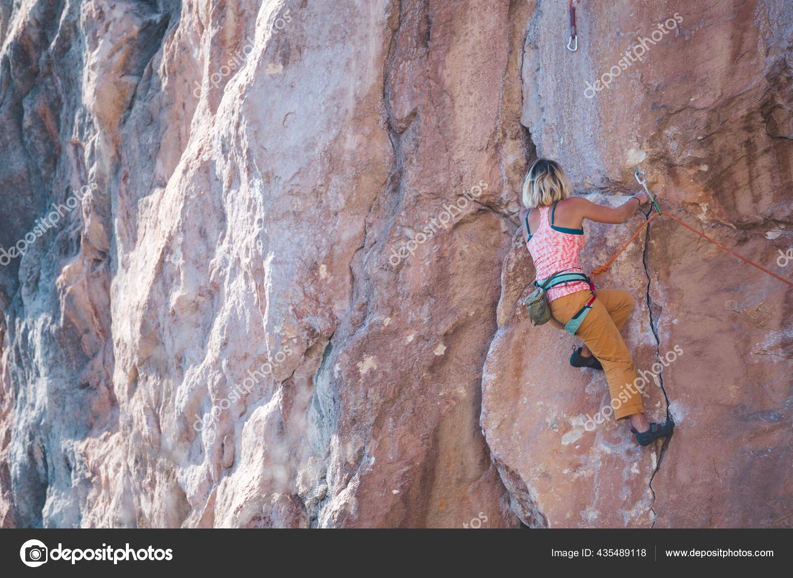 Strong Climber Climbs Rock Woman Trains Strength Endurance Overcoming ...