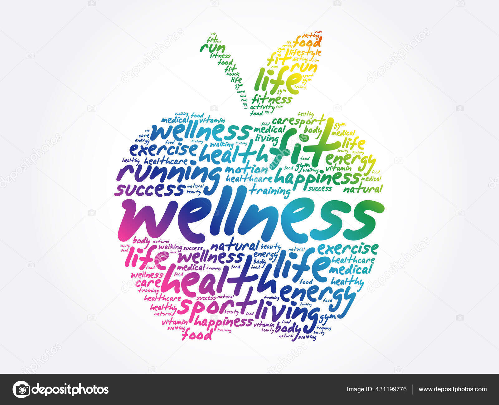 Wellness Apple Word Cloud Collage Health Concept Background Stock ...