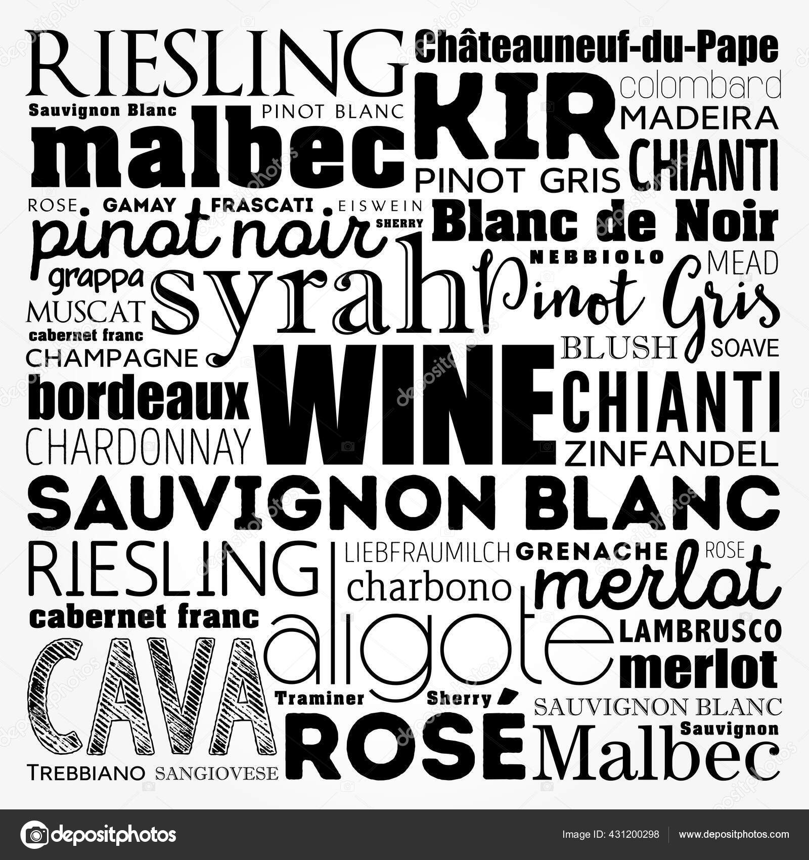 Wine Varietals Types Word Cloud Collage Concept Background Stock Vector ...