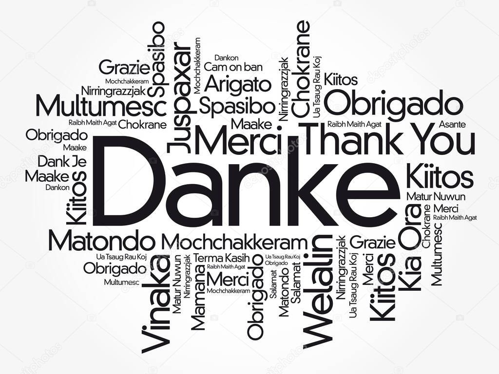 Danke Gracias Alemán Palabra Nube Fondo Diferentes Idiomas Vector De