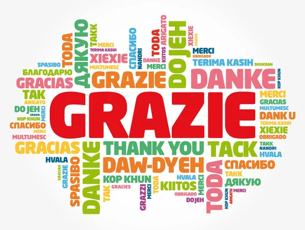 Grazie Thank You Italian Word Cloud Background All Languages Multilingual Stock Vector by ...