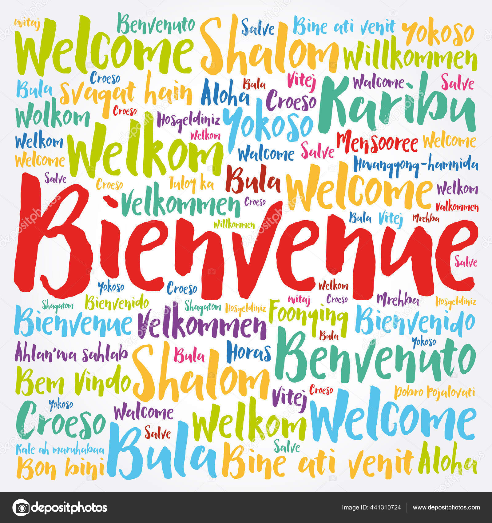 Bienvenue Welcome French Word Cloud Different Languages Conceptual ...