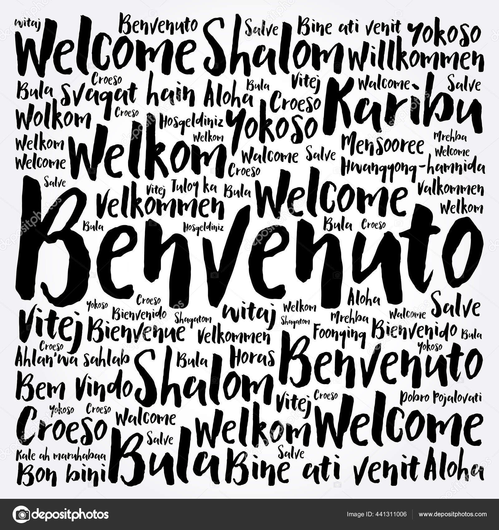 Benvenuto Willkommen Auf Italienisch Wortwolke Verschiedenen Sprachen ...
