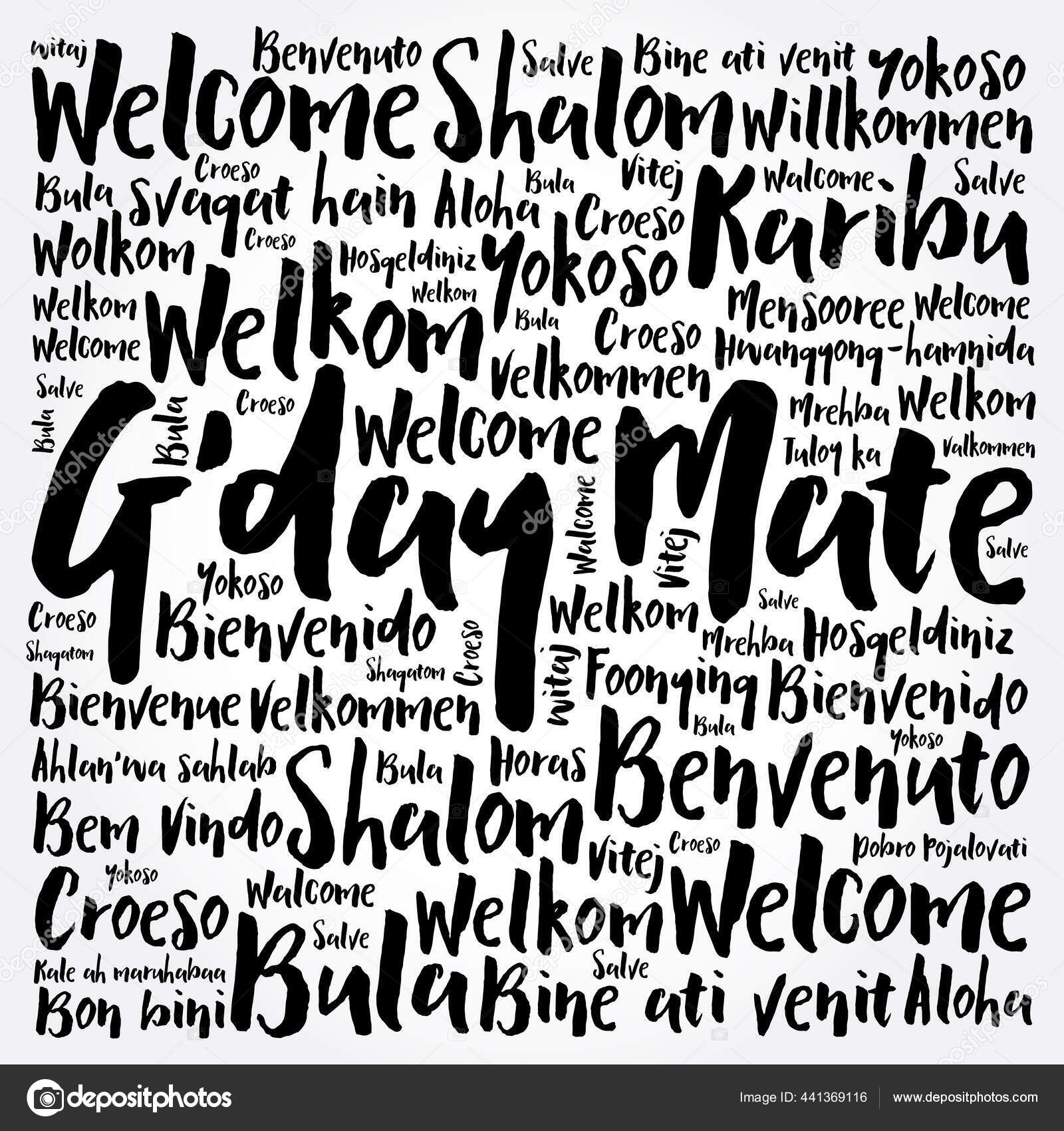G'day Mate Welcome Australian Word Cloud Different Languages Conceptual ...