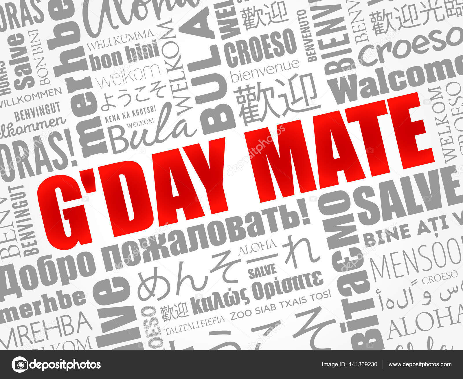 G'day Mate Welcome Australian Word Cloud Different Languages Conceptual ...