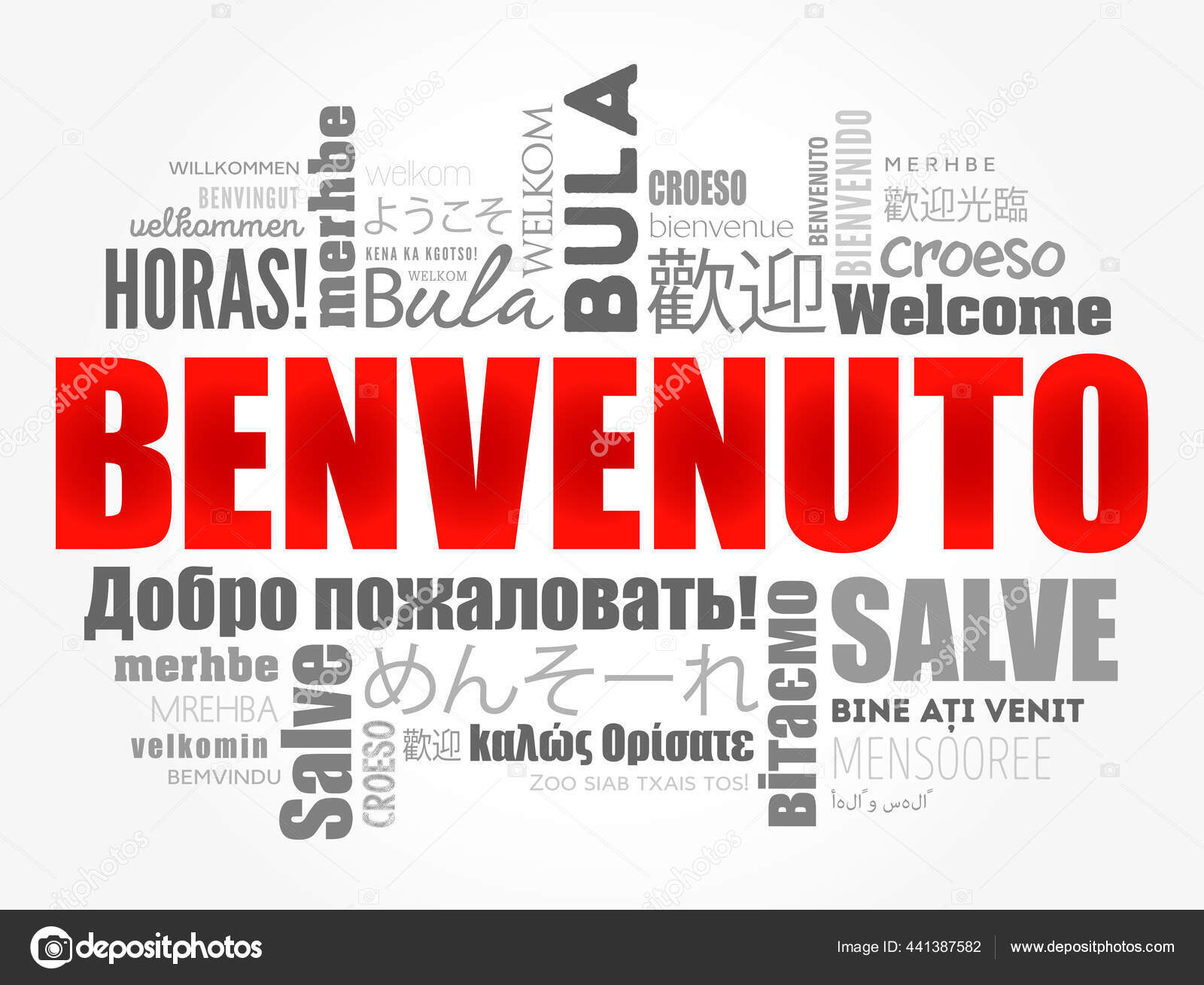 Benvenuto Welcome Italian Word Cloud Different Languages Conceptual ...