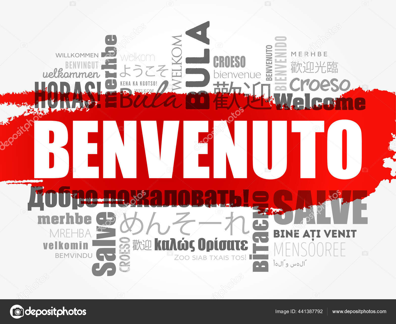 Benvenuto Welcome Italian Word Cloud Different Languages Conceptual ...