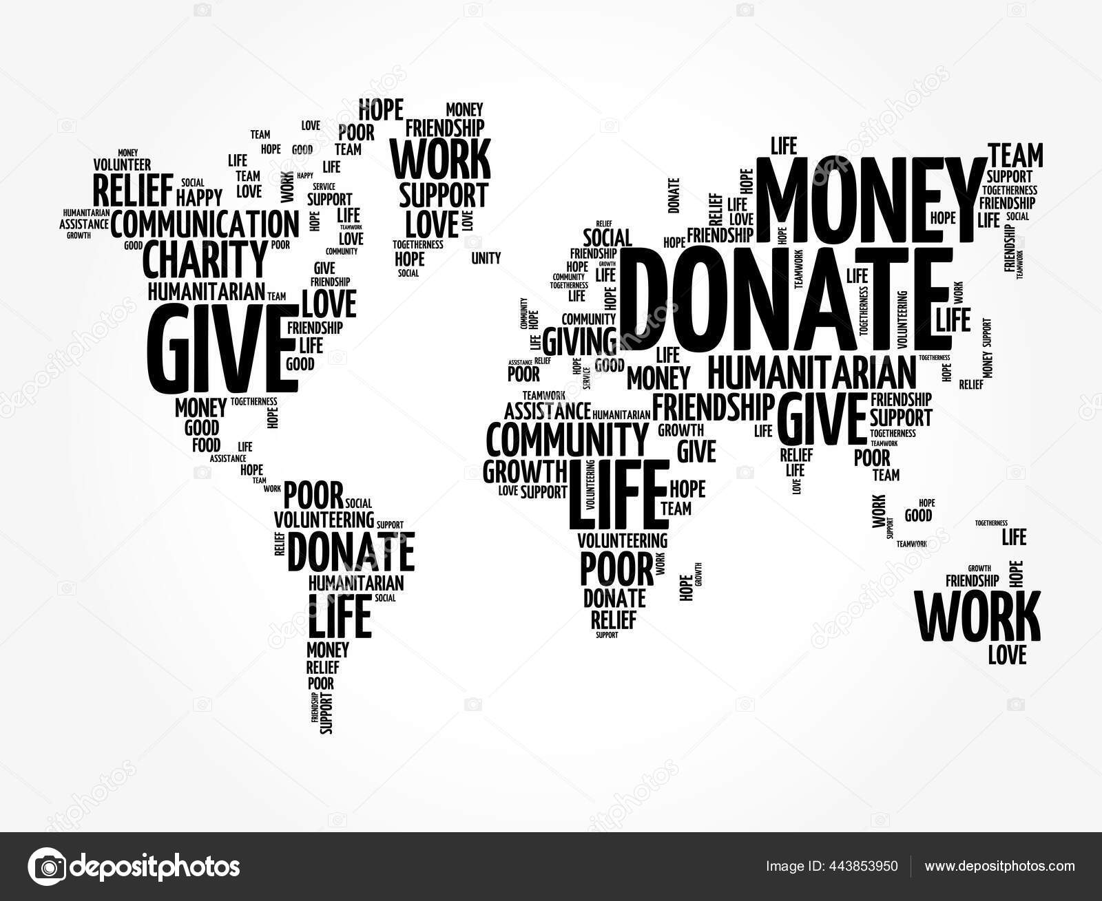 Donate Word Cloud Shape World Map Social Concept Background Stock ...