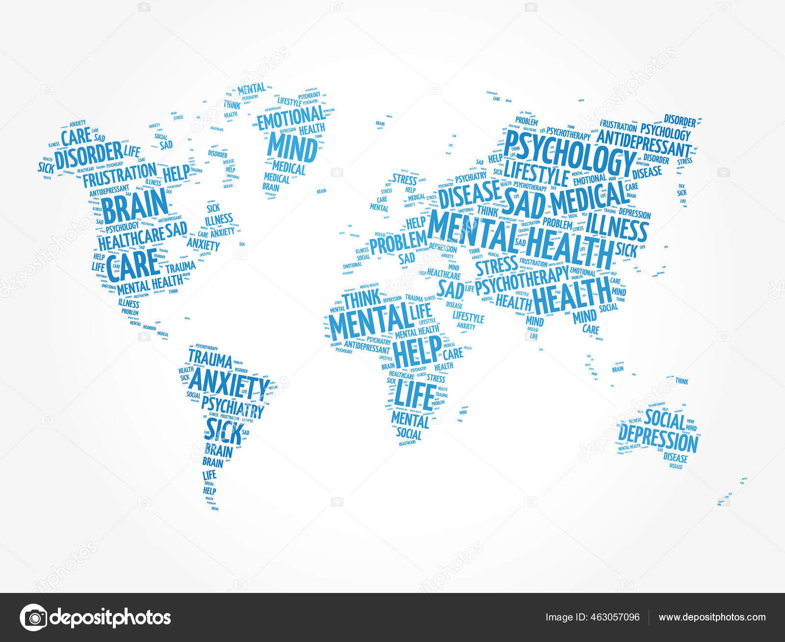 Mental Health Word Cloud Shape World Map Social Concept Background ...