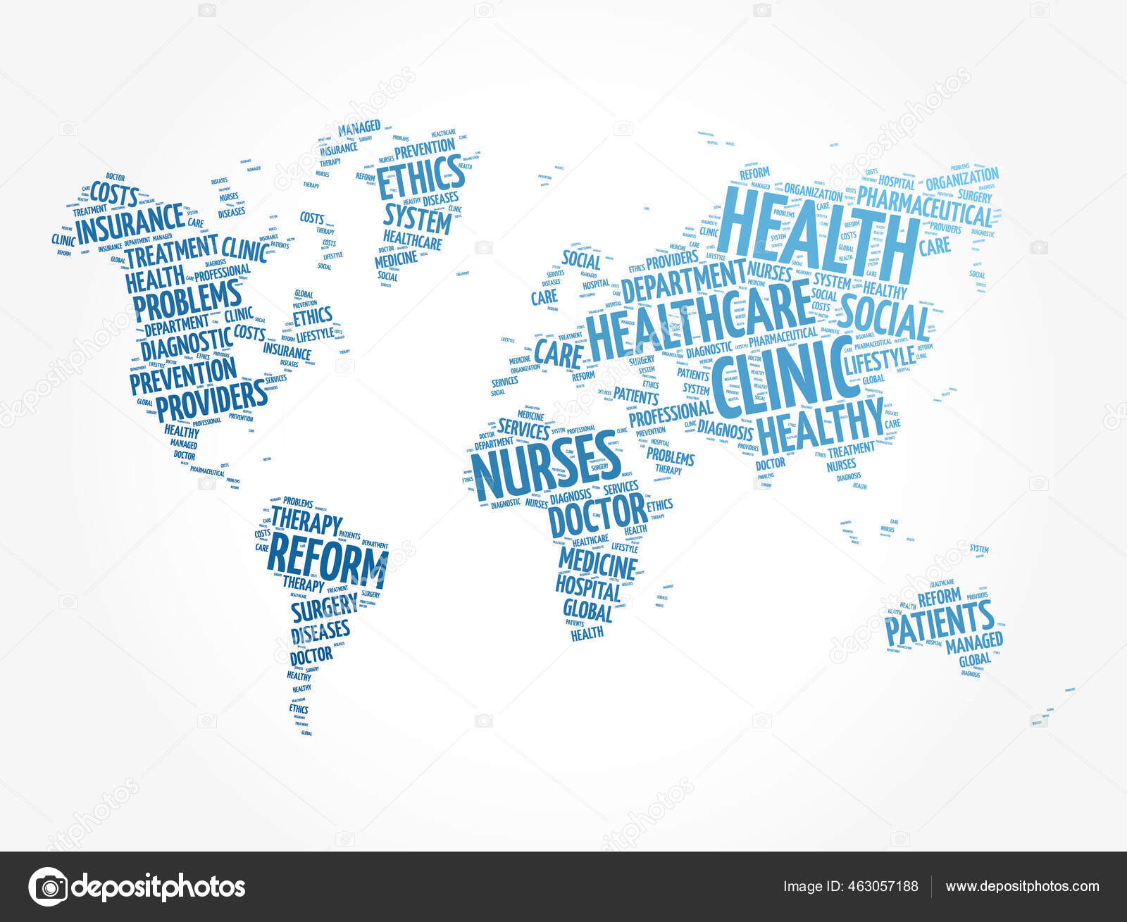 Health Word Cloud Shape World Map Medical Concept Background Stock ...
