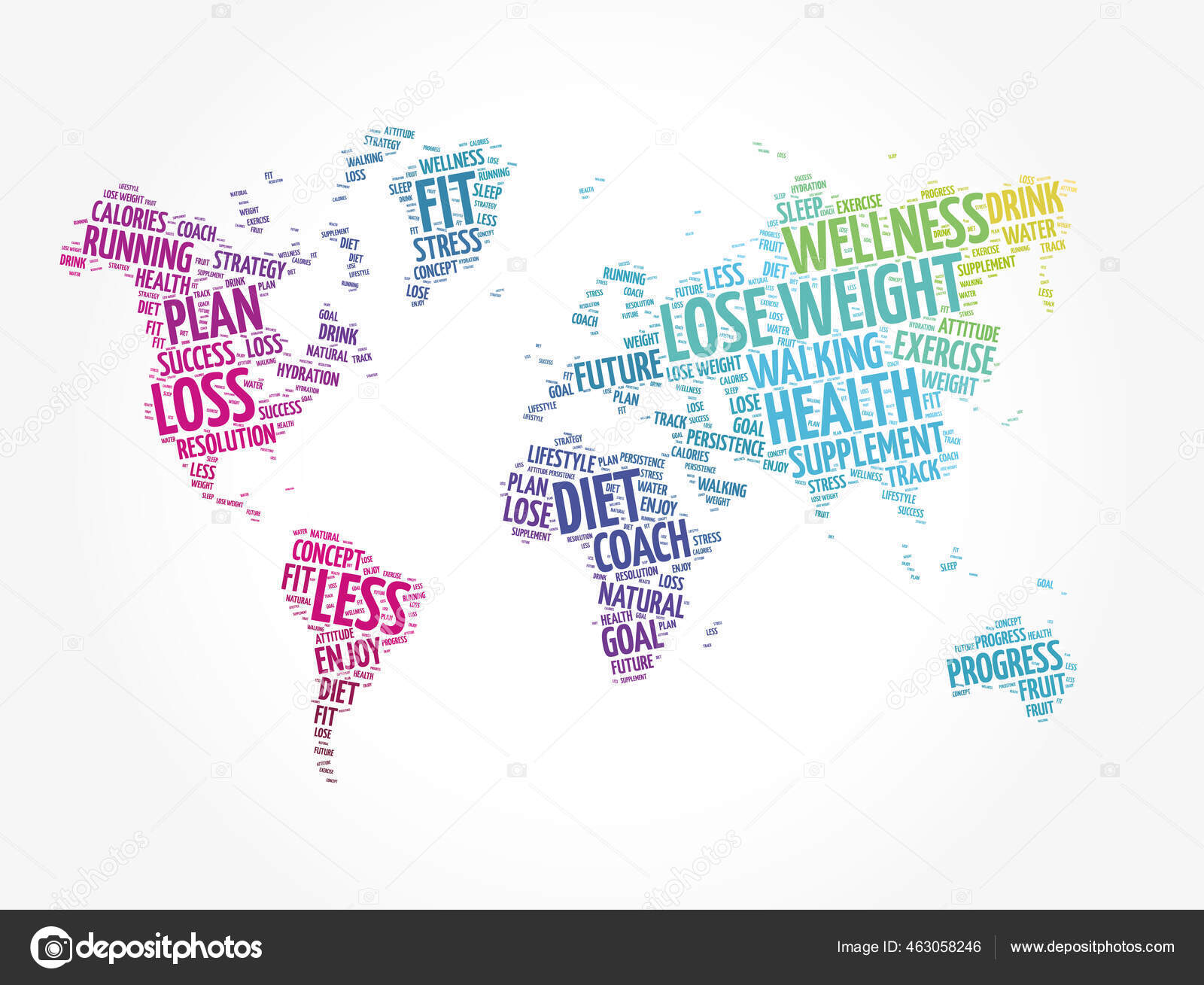 Lose Weight Word Cloud Shape World Map Health Concept Background Stock ...