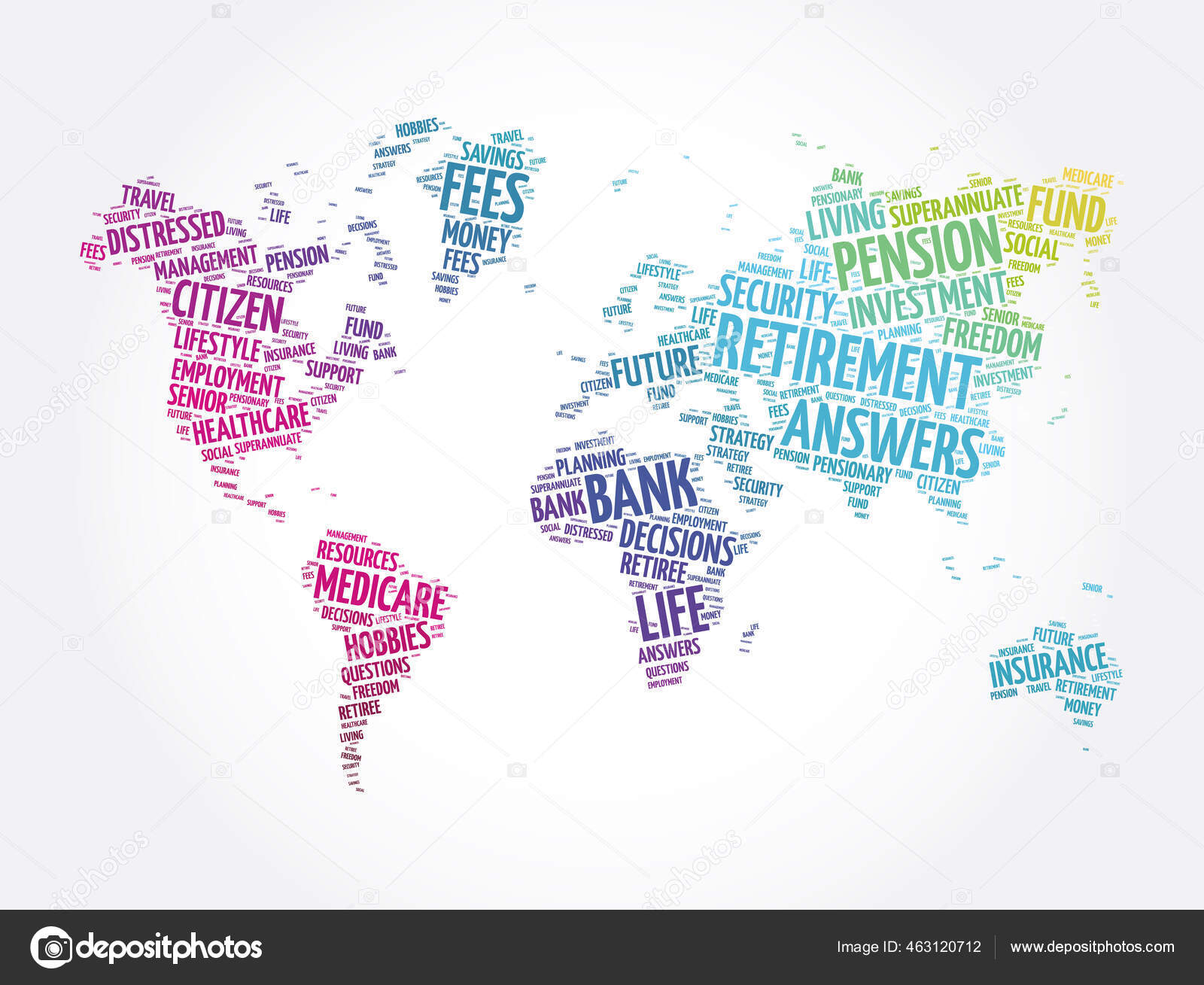 Retirement Word Cloud Shape World Map Concept Background Stock Vector ...