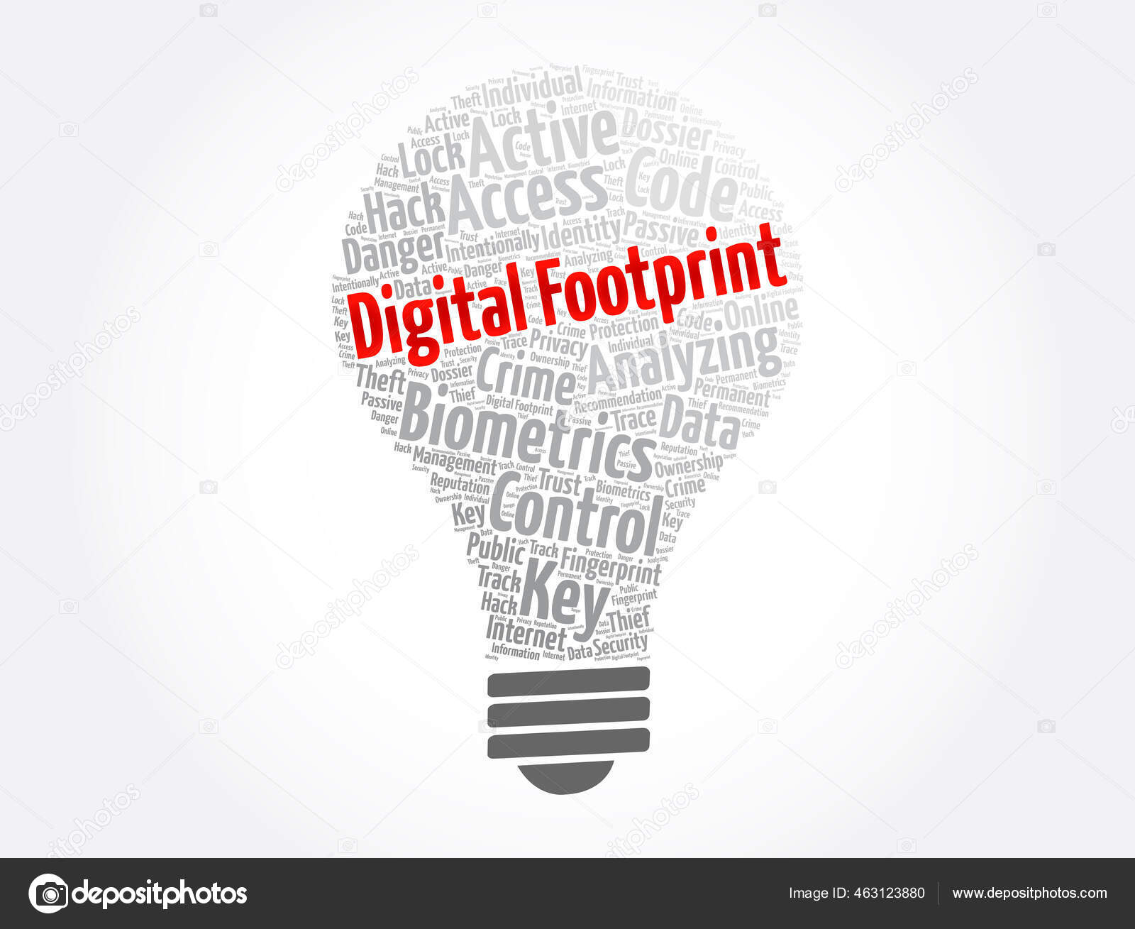 Digital Footprint Light Bulb Word Cloud Collage Concept Background ...