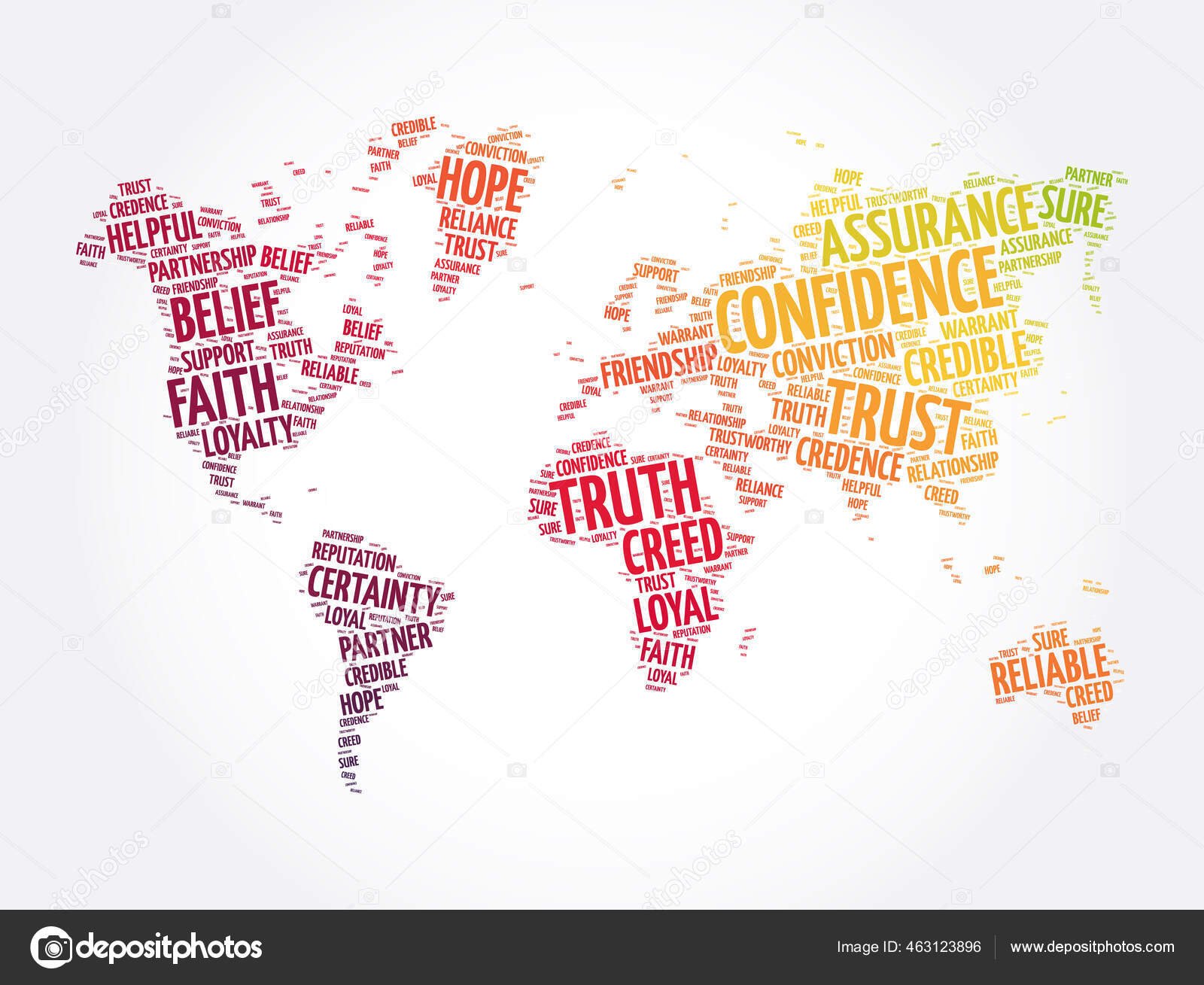Confidence Word Cloud Shape World Map Concept Background Stock Vector ...
