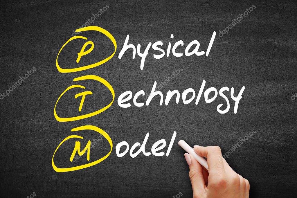 PTM - Modelo de Tecnología Física, concepto acrónimo en pizarra 2022
