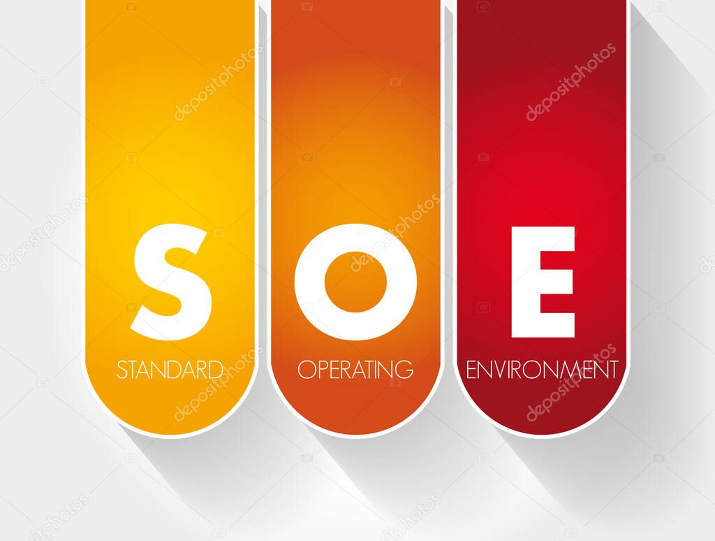 SOE - acrónimo estándar del entorno operativo, fondo del concepto de la ...