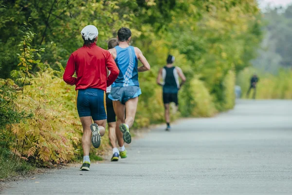 Group men of middle age runners running in autumn Park – Stock ...