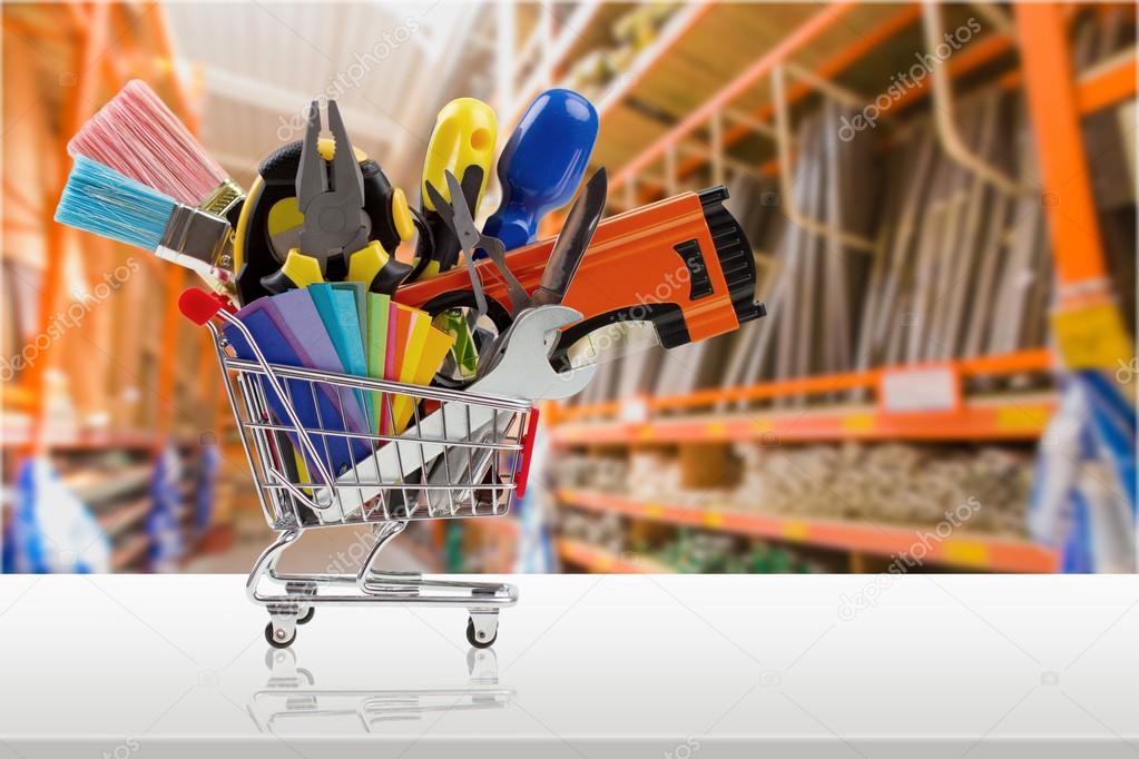 Construction tools in shopping cart Stock Photo by ©billiondigital ...