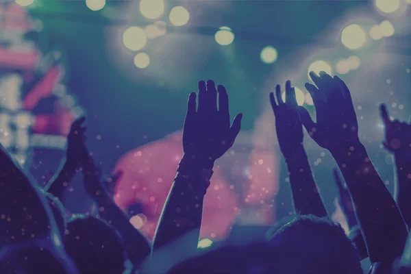Audience With Hands Raised At A Music Festival Stock Image Everypixel