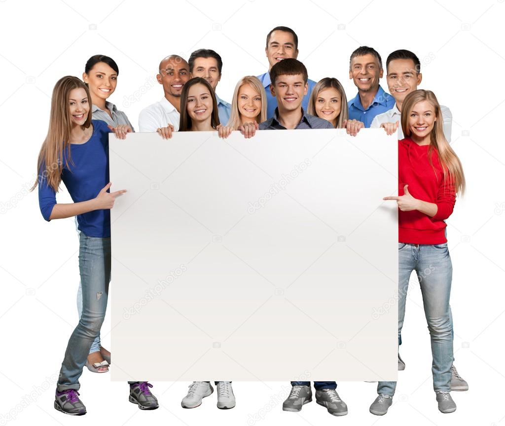 Group of people holding empty banner Stock Photo by ©billiondigital ...