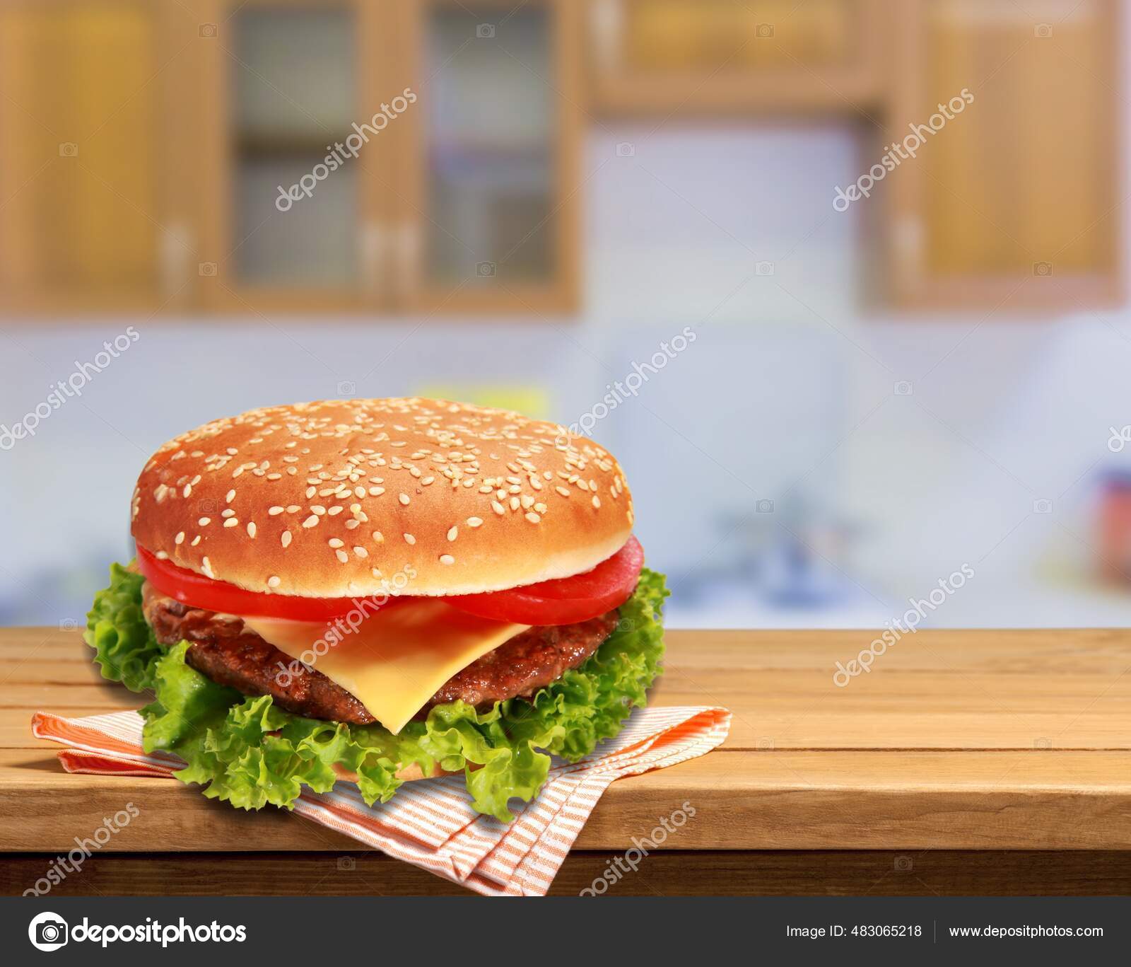 Fresh Tasty Burger Dish Desk — Stock Photo © billiondigital #483065218