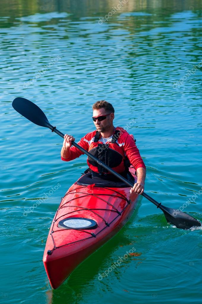Man kayaking on the lake sunset02 — Stock Photo © serguastock #109174788