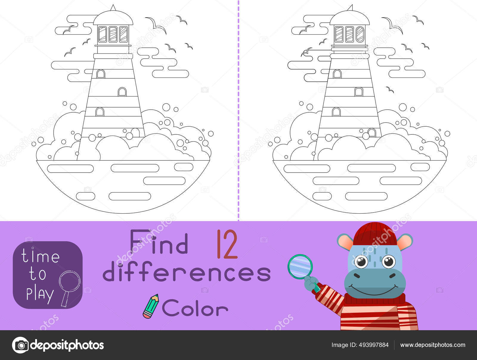 Child Game Find Difference Lighthouse Colors Stock Vector by ©sycikovao ...
