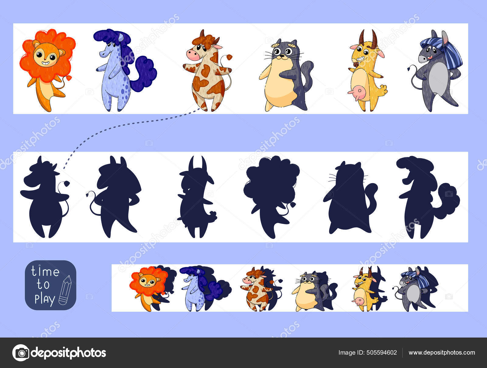 Shadow Game Kids Match Right Shadow Animals Stock Vector Image by ...