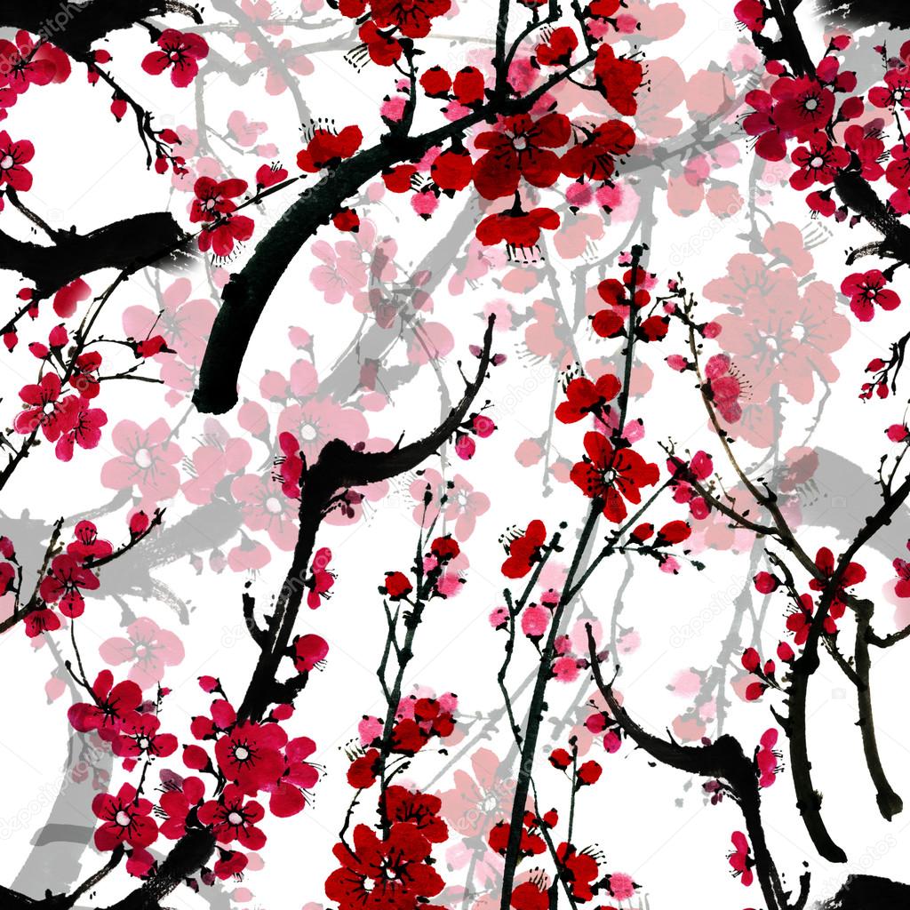 Traditional Japanese Cherry Blossom Pattern Sakura Flowers Traditional
