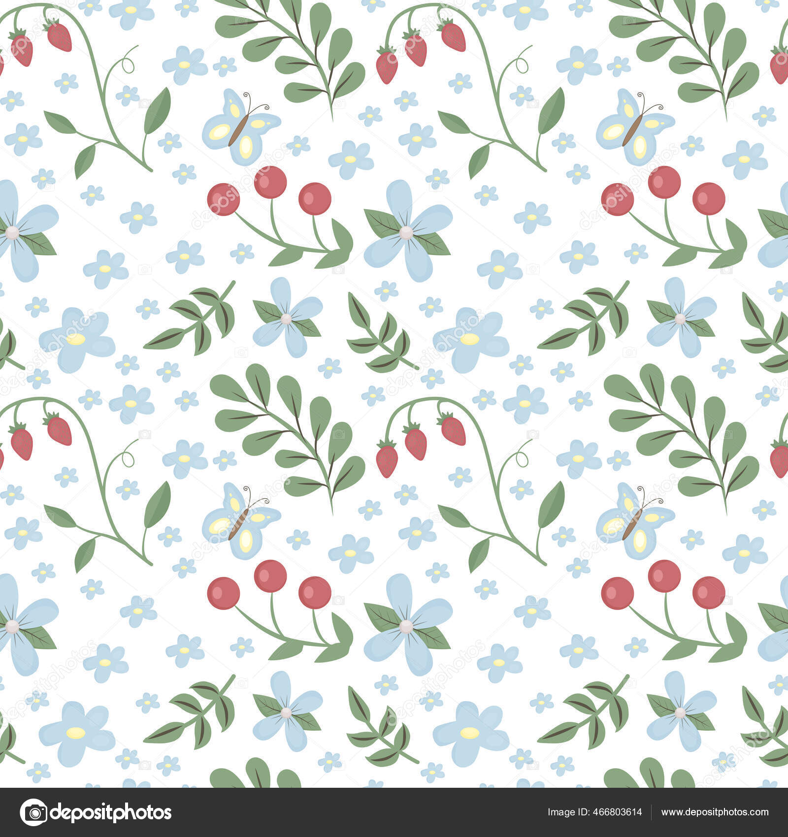 Cottagecore Forest Background Wild Berries Flowers Leaves White ...