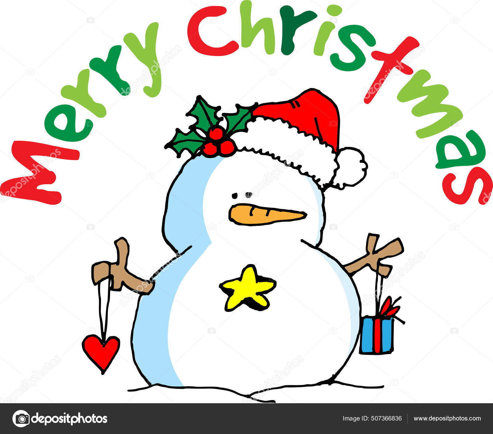 Vector Illustration Cartoon Santa Claus Snowman Christmas Card Series