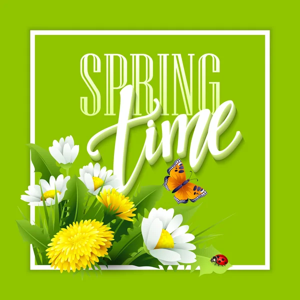 Inscription Spring Time on background with spring flowers. Spring ...