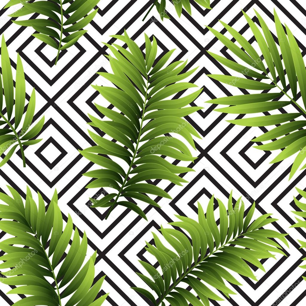Tropical palm leaves seamless geometric background. Vector illustration ...