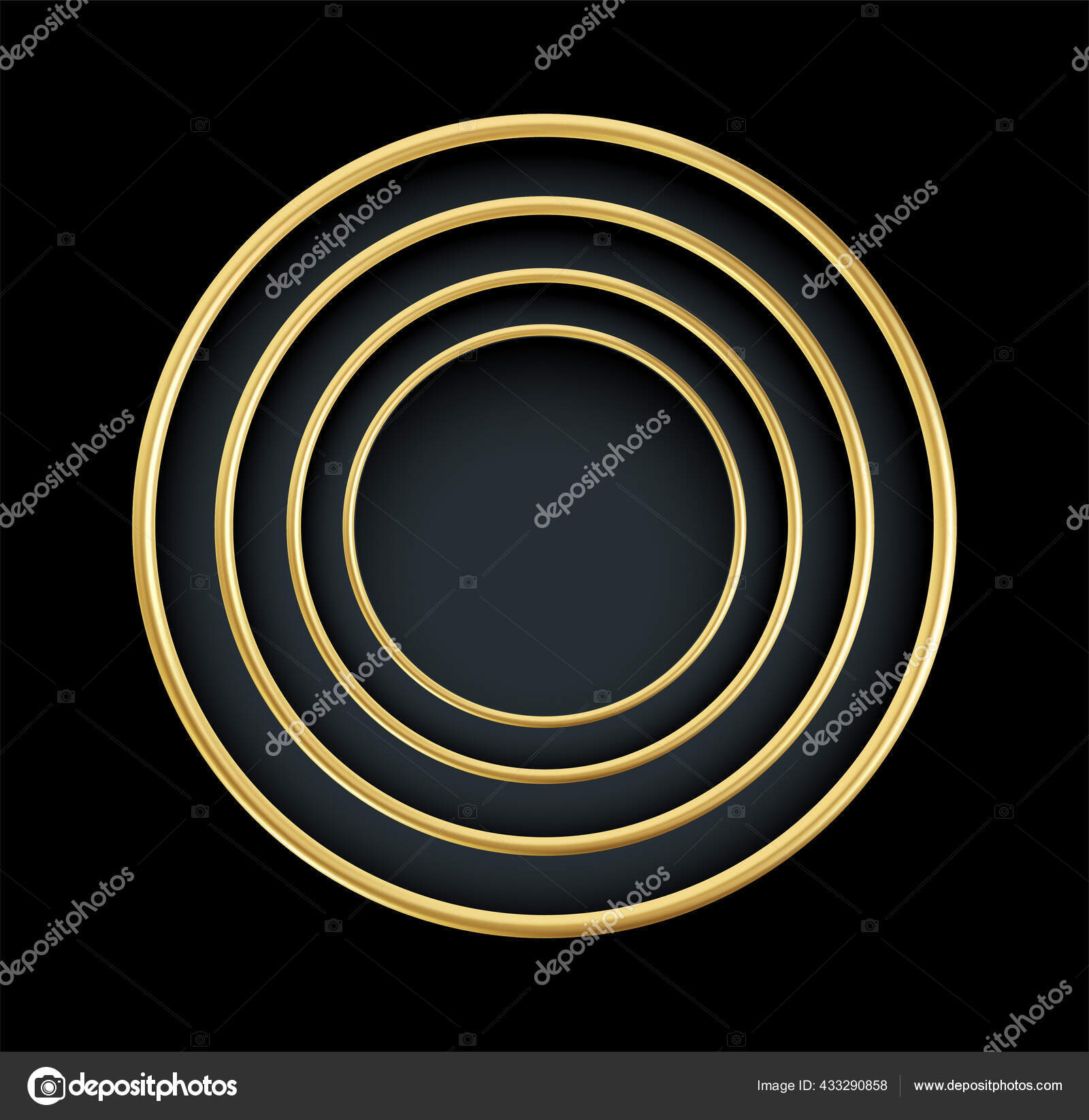 Realistic 3d golden round frame isolated on black background. Luxury ...
