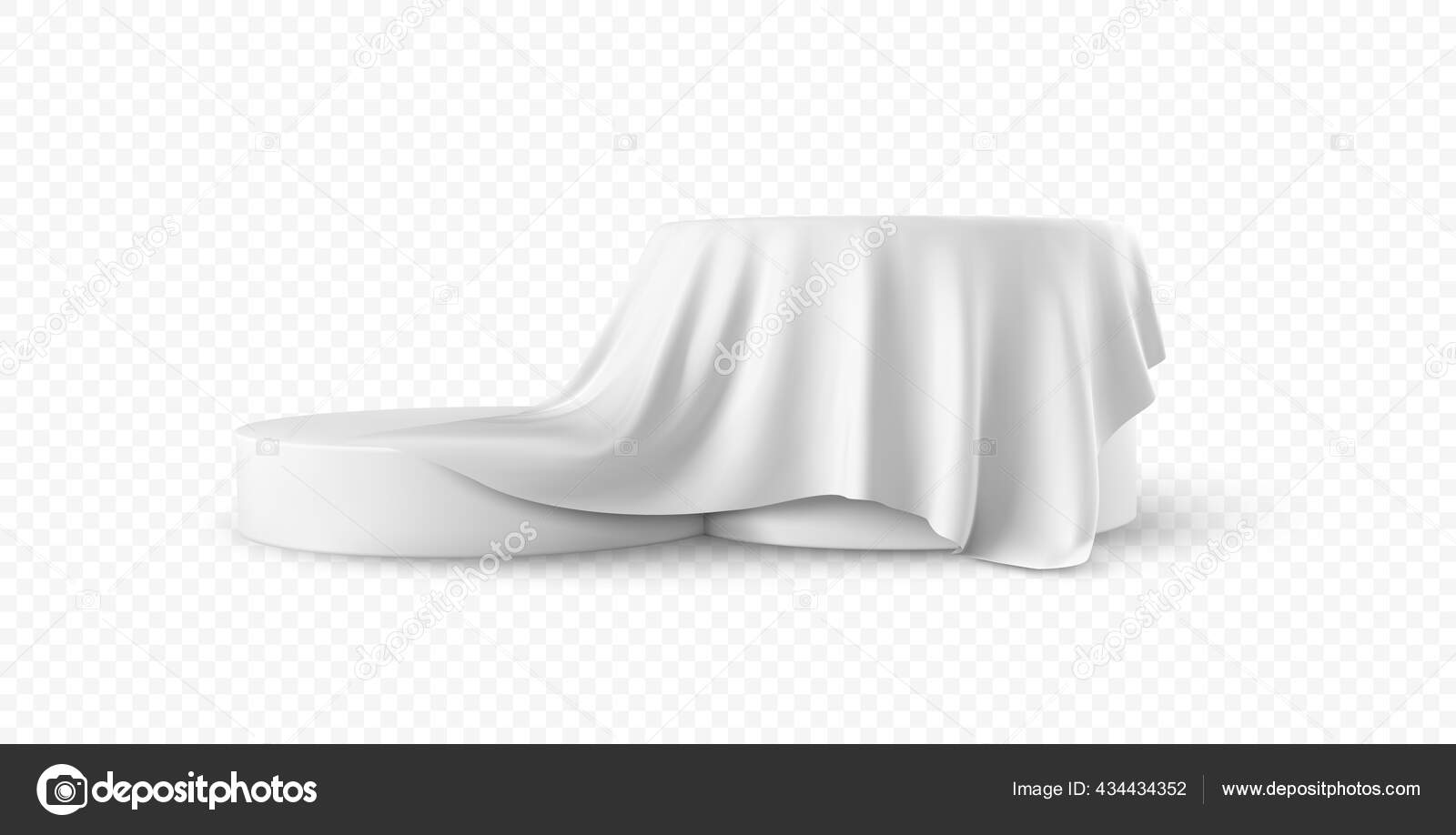 Realistic 3d round white product podium display covered fabric drapery ...