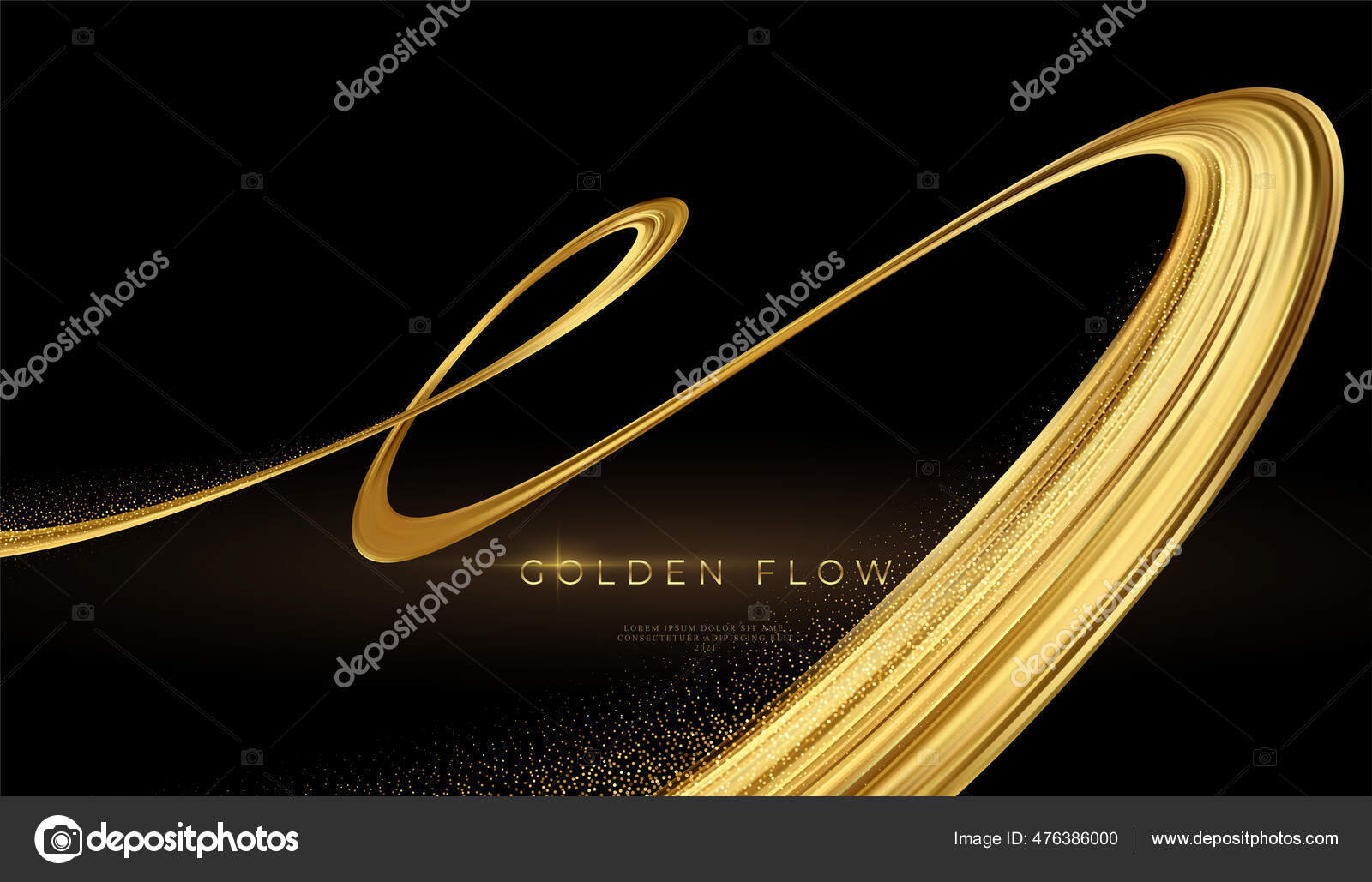 Modern 3d banner with gold flow on black background. Gold flow wave ...