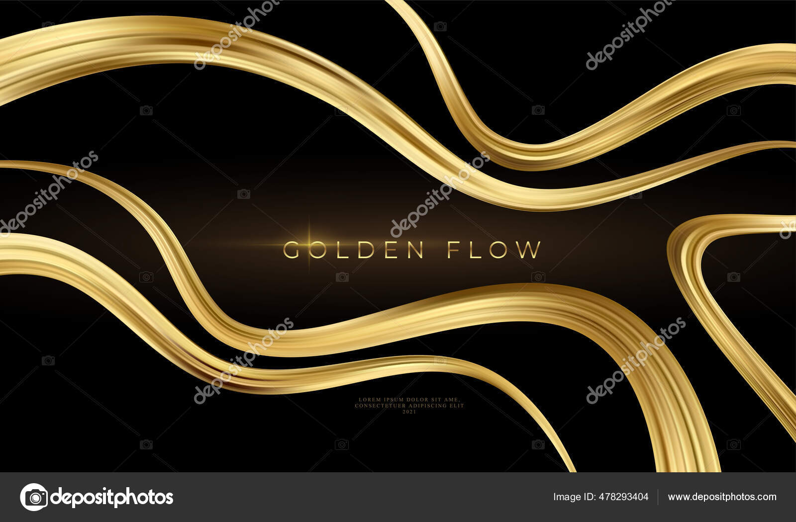 Golden flow on black background. Abstract shiny color gold wave design ...