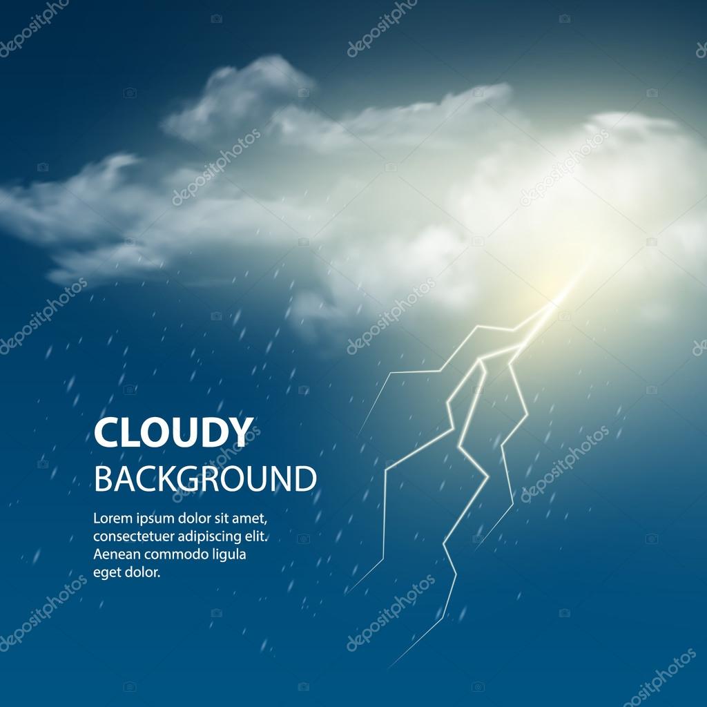 Fondo de tormenta eléctrica con nube y relámpago, ilustración vectorial ...