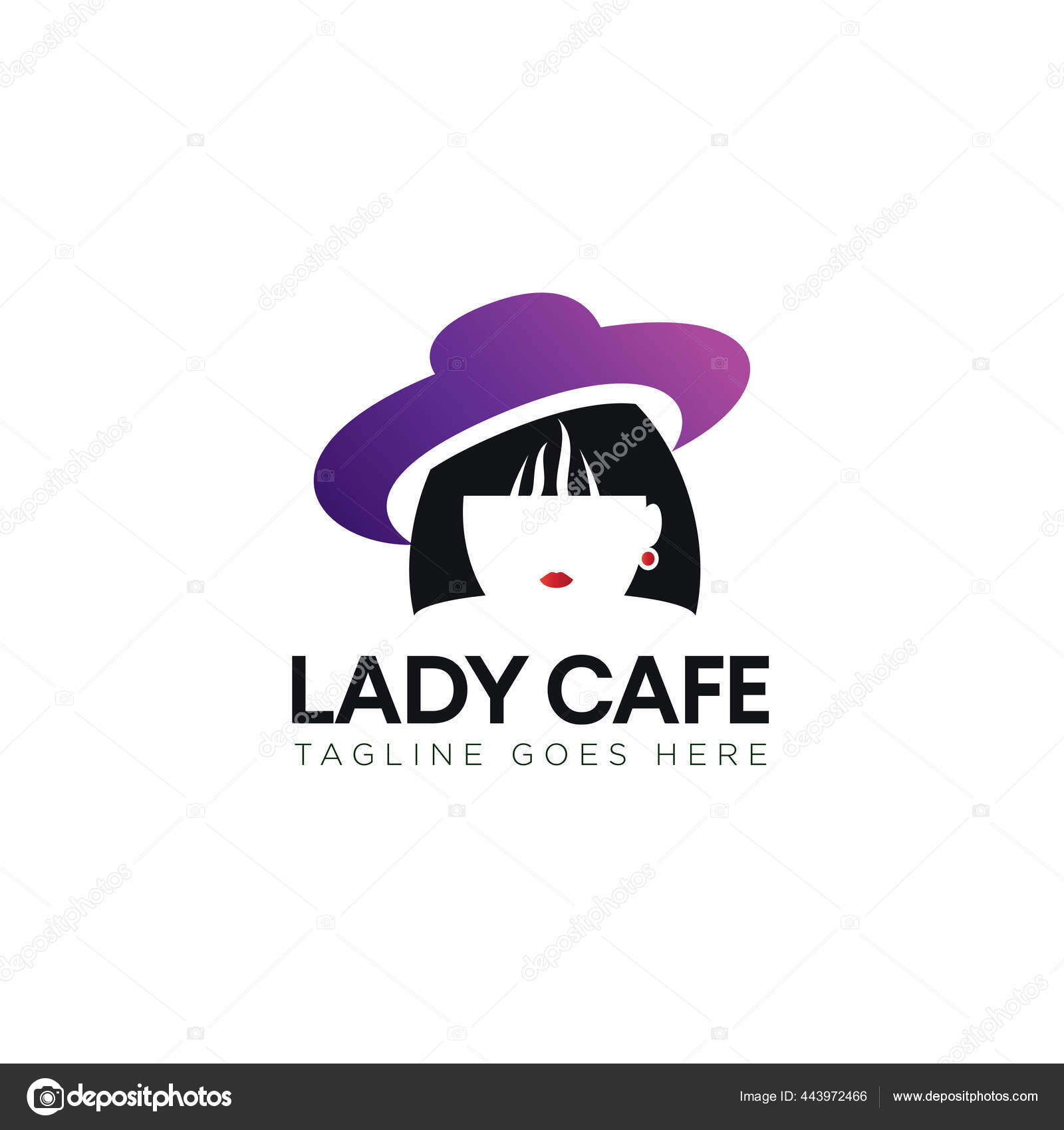 Logo Lady Cafe Hat Negative Space Lady Face Vector Stock Vector by ...