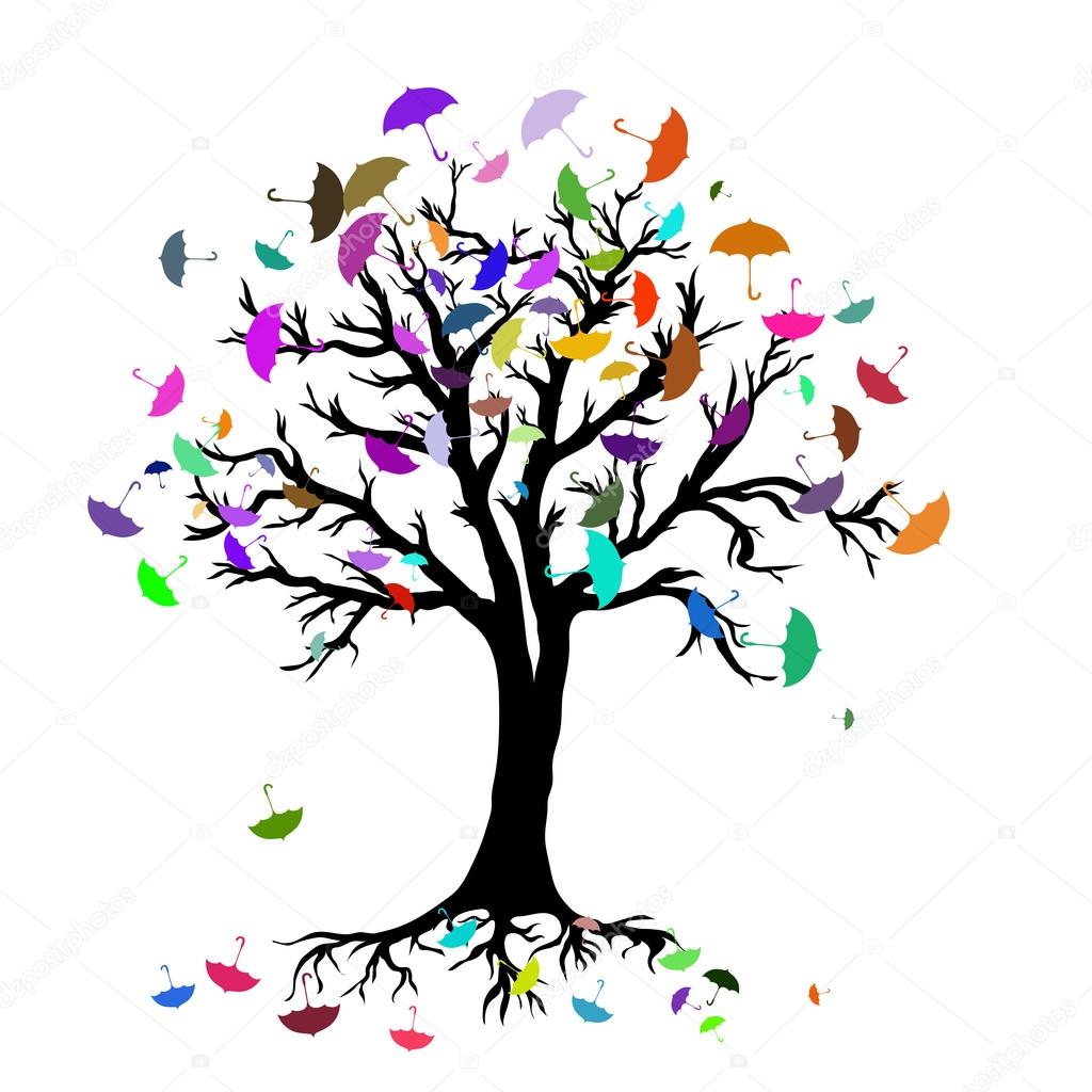 Vector image of Tree with colorful Umbrellas in abstract style Stock ...