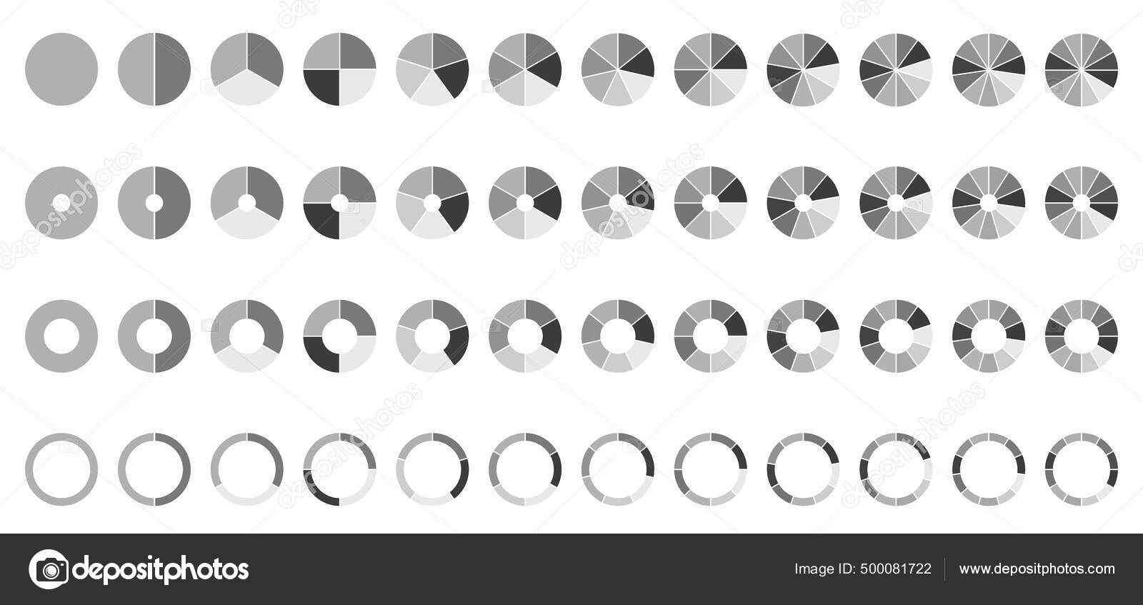 Diagramas circulares. Diagrama redondo. 2,3,4,5,6,7,8,9,10,11,12 tramos ...