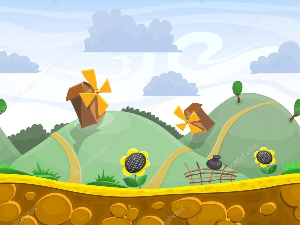 Dibujos animados sin costura colinas paisaje Ilustración de stock de ...