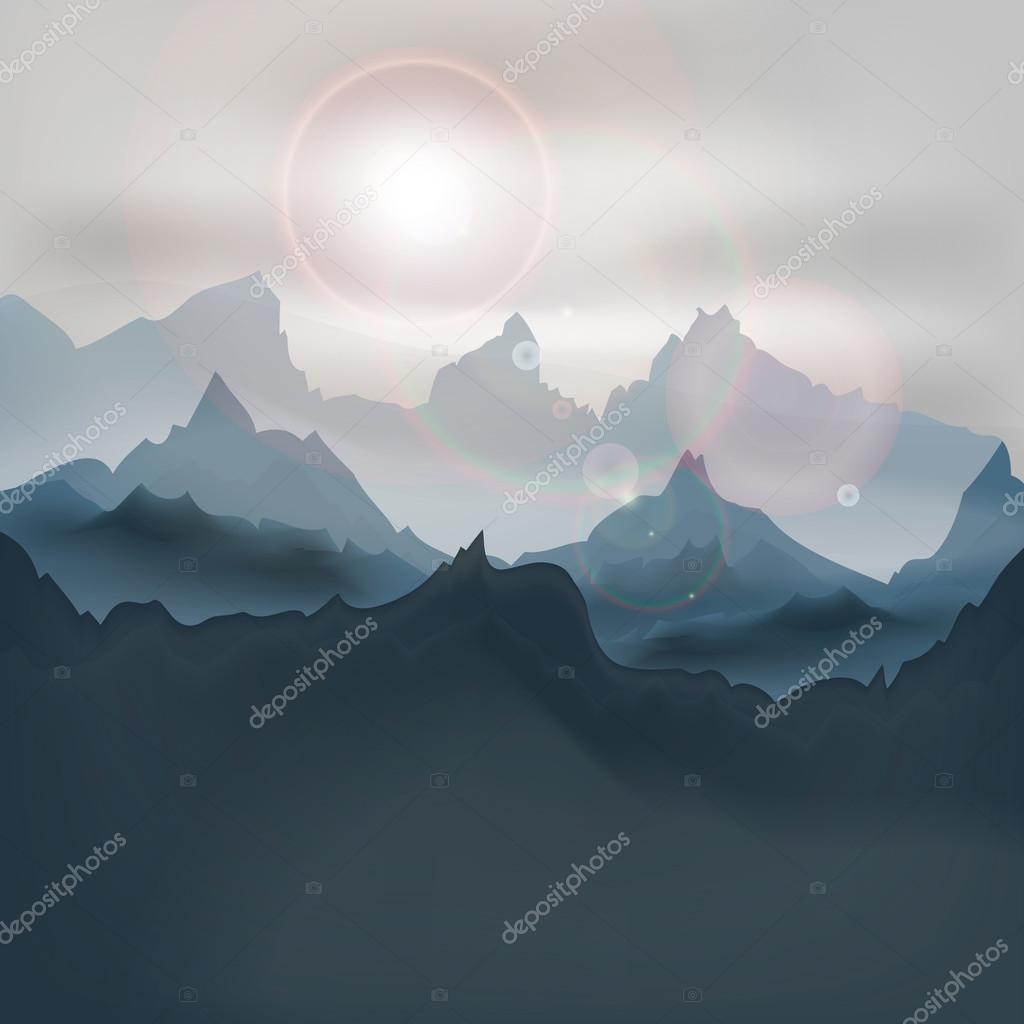 Vector Background with Mountains in the fog. Mountain Landscape at ...