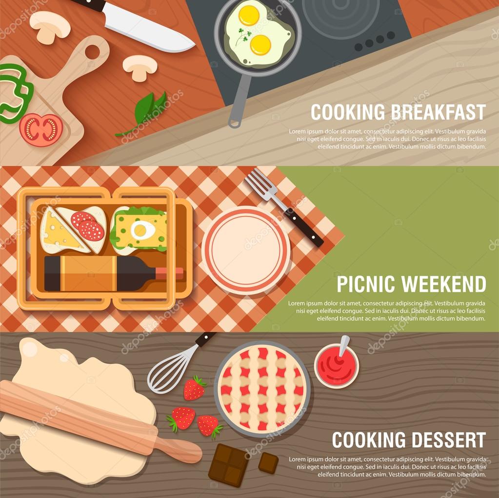 Culinary Breakfast banner flat set Stock Vector Image by ©nikelser ...