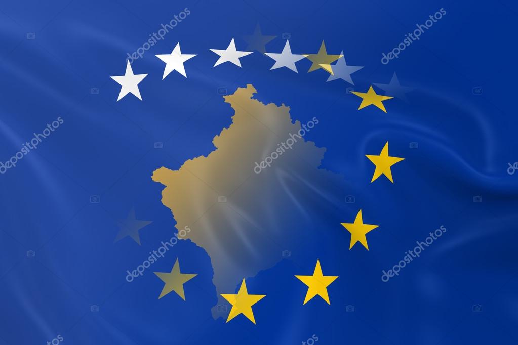 Kosovan and European Relations Concept Image - Flags of Kosovo and the ...