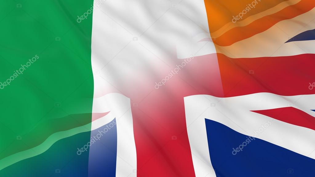 Irish and British Relations Concept - Merged Flags of Ireland and UK 3D ...